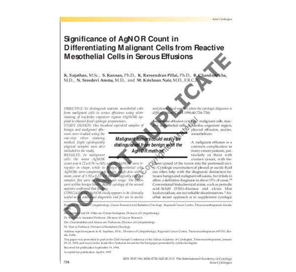 (PDF) Significance of AgNOR Count in Differentiating Malignant Cells ...