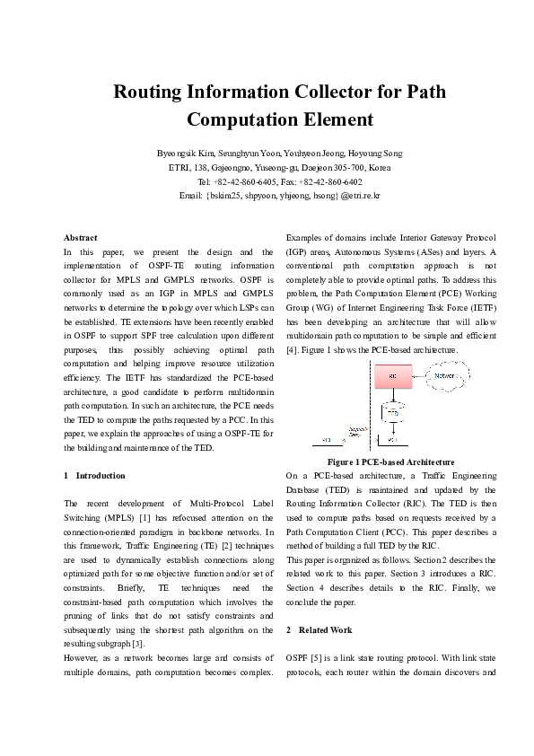 (PDF) Routing information collector for Path Computation Element