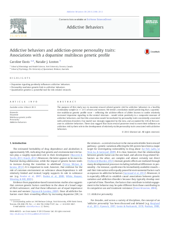 (PDF) Addictive Behaviours and Addiction-Prone Personality Traits ...