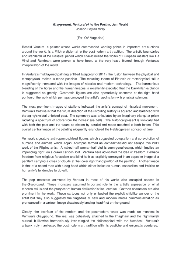 (DOC) Grayground: Ventura(e) to the Postmodern World