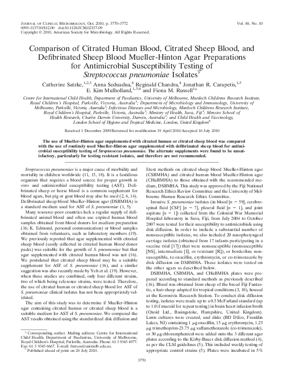 (PDF) Comparison of Citrated Human Blood, Citrated Sheep Blood, and ...