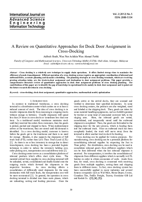 (PDF) A Review on Quantitative Approaches for Dock Door Assignment in Cross-Docking