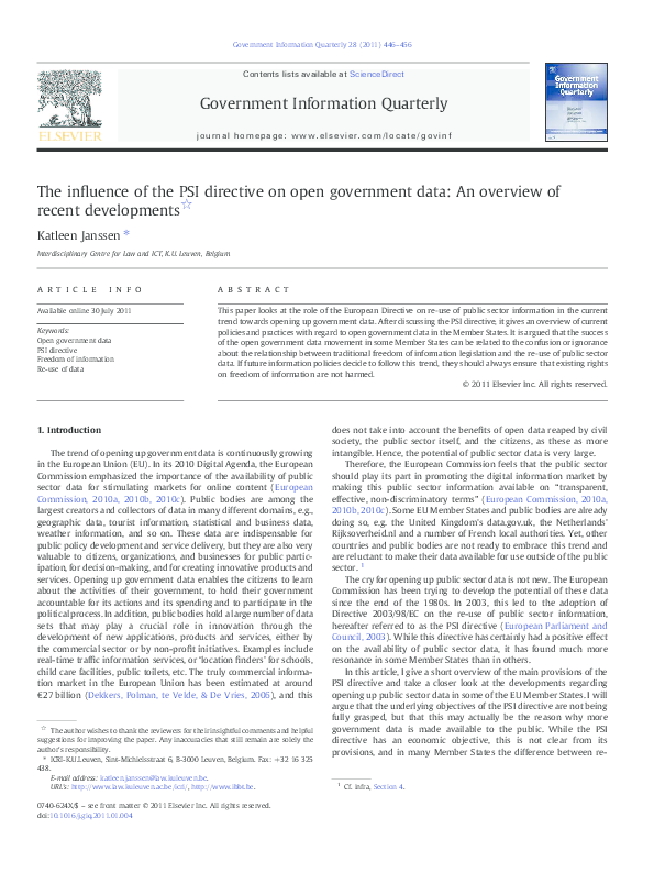 (PDF) The influence of the PSI directive on open government data: An ...