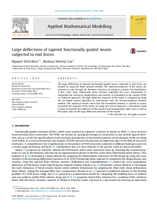 Pdf Large Deflections Of Tapered Functionally Graded Beams Subjected
