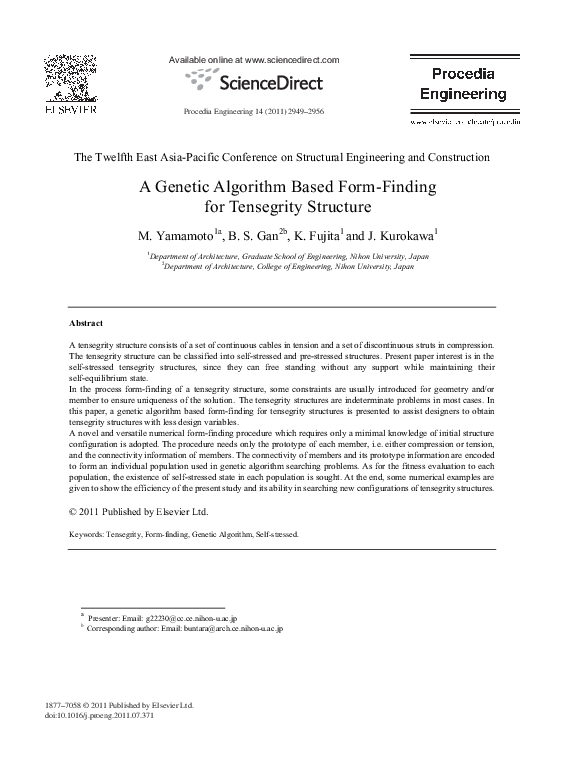 Pdf A Genetic Algorithm Based Form Finding For Tensegrity Structure