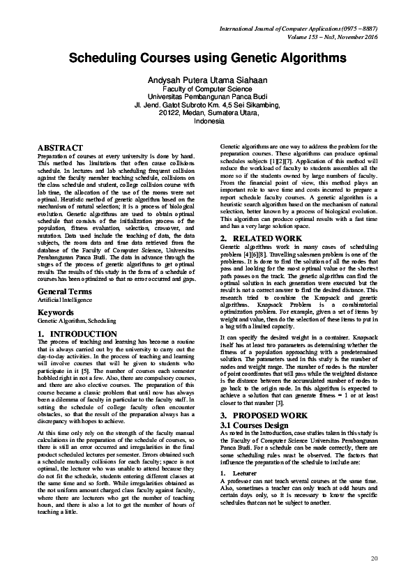 (PDF) Scheduling Courses Using Genetic Algorithms (PDF) Scheduling Courses Using Genetic Algorithms