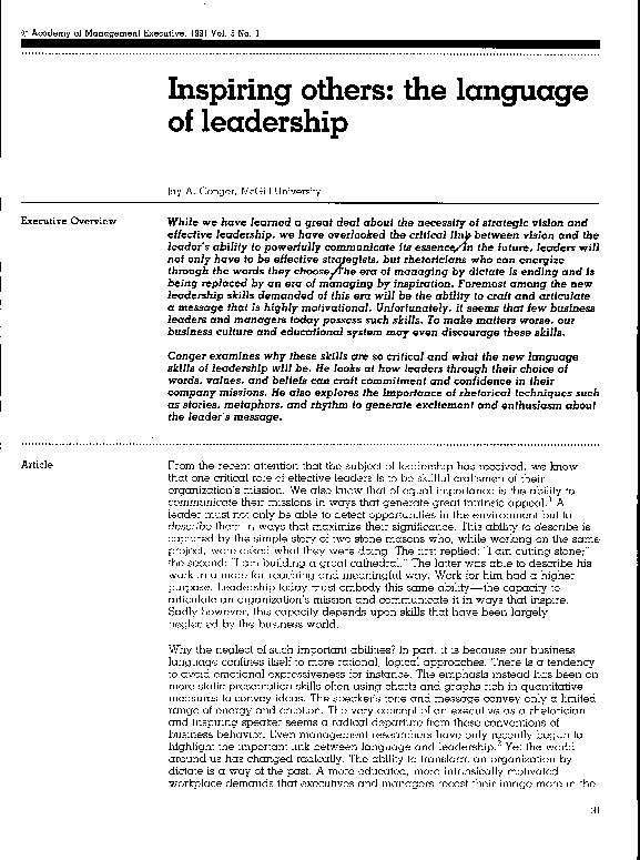 (PDF) Inspiring others: the language of leadership