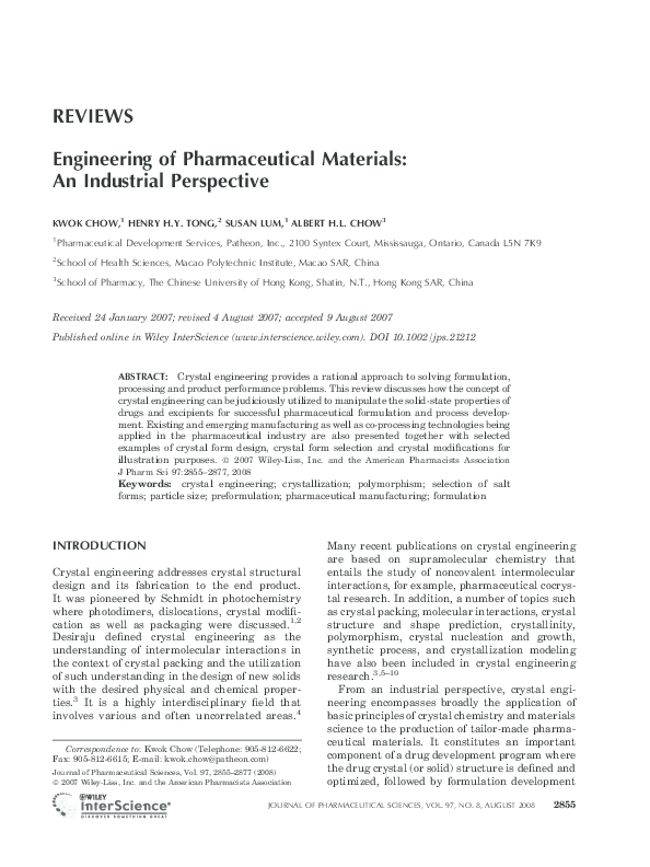 (PDF) Engineering of pharmaceutical materials: An industrial perspective