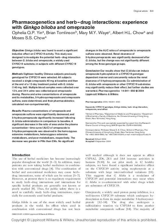 (PDF) Pharmacogenetics and herb???drug interactions: experience with ...