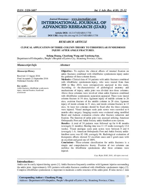 (PDF) CLINICAL APPLICATION OF THREE-COLUMN THEORY TO TIBIOFIBULAR ...