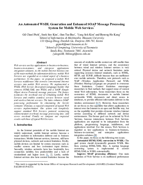 Pdf An Automated Wsdl Generation And Enhanced Soap Message Processing