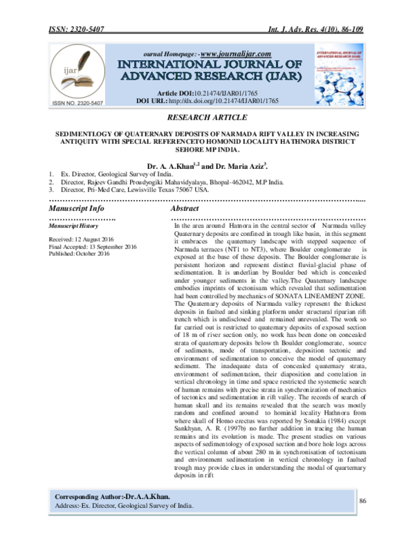 (PDF) SEDIMENTLOGY OF QUATERNARY DEPOSITS OF NARMADA RIFT VALLEY IN ...