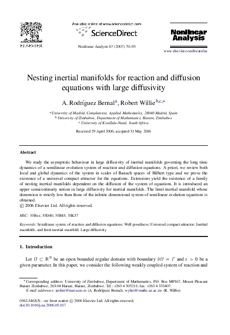 Pdf Nesting Inertial Manifolds For Reaction And Diffusion Equations With Large Diffusivity