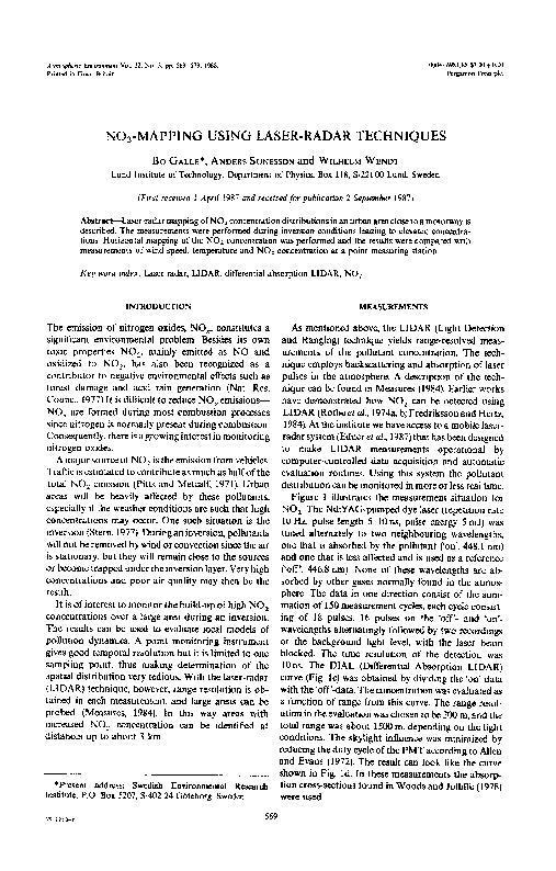 Pdf No2 Mapping Using Laser Radar Techniques