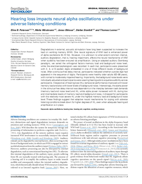 (PDF) Hearing loss impacts neural alpha oscillations under adverse listening conditions