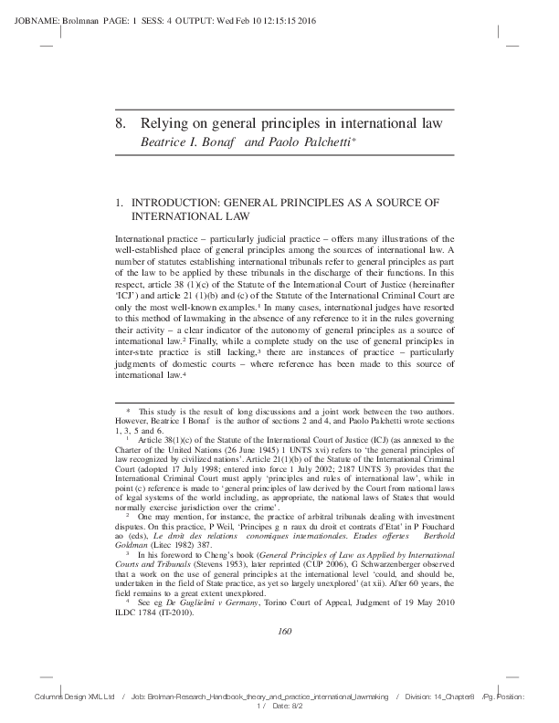 (PDF) Relying on general principles in international law