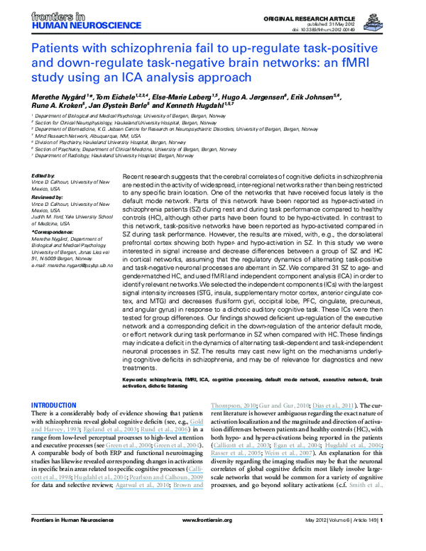 (PDF) Patients with Schizophrenia Fail to Up-Regulate Task-Positive and ...