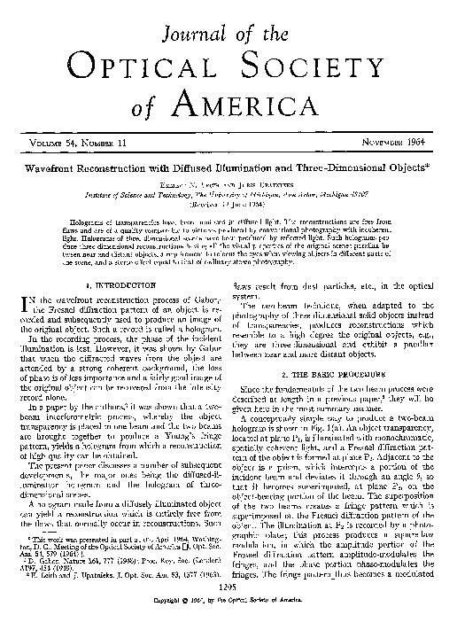Pdf Wavefront Reconstruction With Diffused Illumination And Three