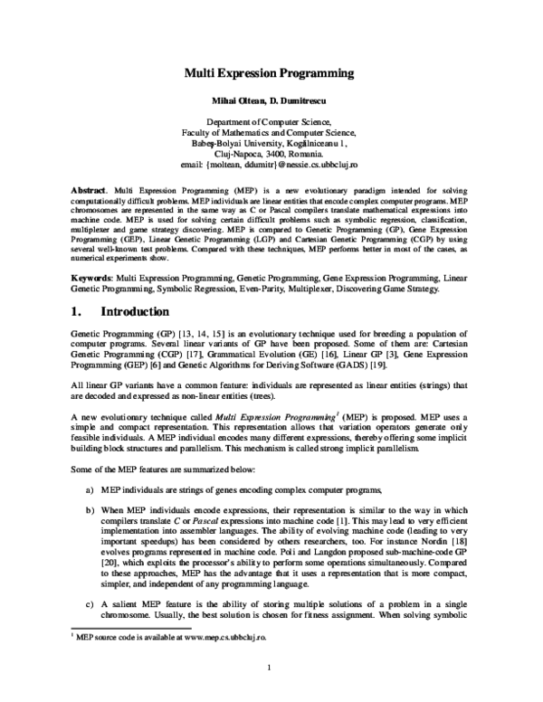 (PDF) Multi Expression Programming
