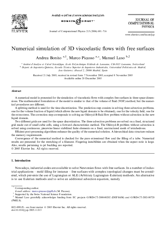 (PDF) Numerical simulation of 3D viscoelastic flows with free surfaces