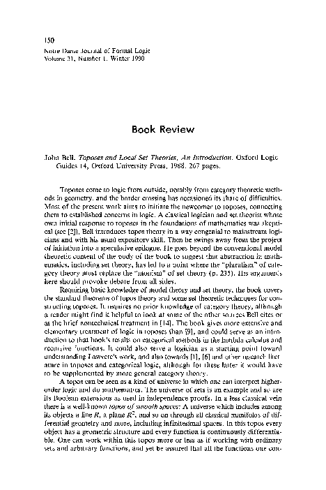 (PDF) Book review: John Bell. Introduction to toposes and local set theory