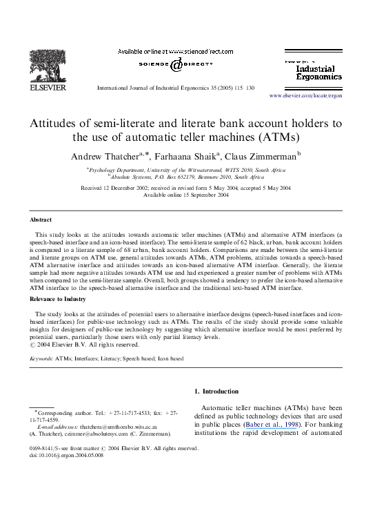 (PDF) Attitudes of semi-literate and literate bank account holders to the use of automatic ...