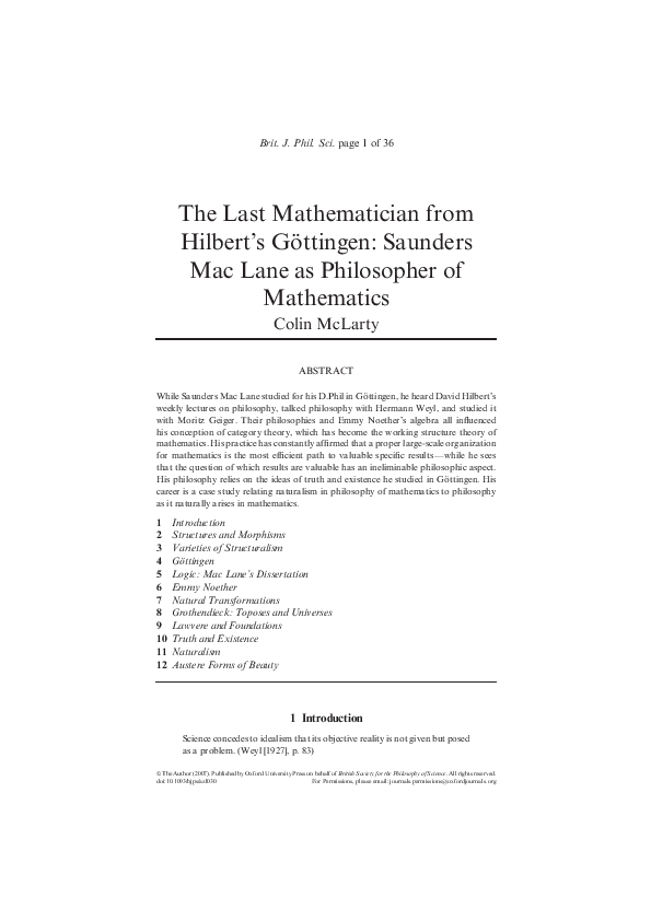 (PDF) The Last Mathematician from Hilbert's Gottingen: Saunders Mac ...