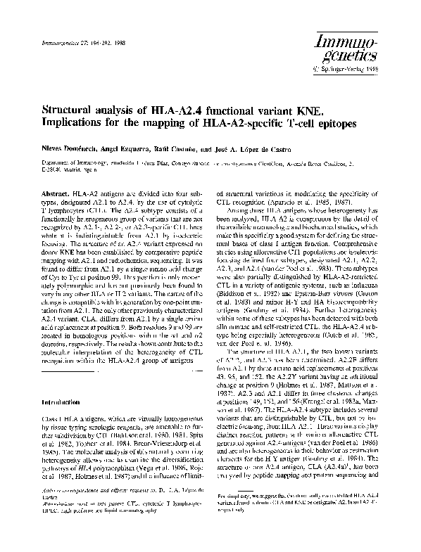 (PDF) Structural analysis of HLA-A2.4 functional variant KNE ...