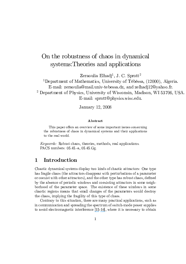 Pdf On The Robustness Of Chaos In Dynamical Systems Theories And Applications