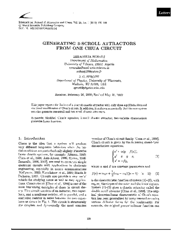 Pdf Generating 3 Scroll Attractors From One Chua Circuit