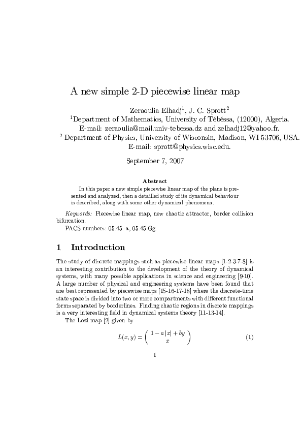(PDF) A new simple 2-D piecewise linear map