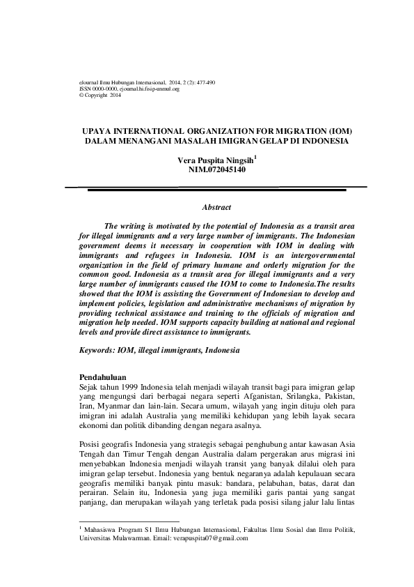 (PDF) UPAYA INTERNATIONAL ORGANIZATION FOR MIGRATION (IOM) DALAM ...