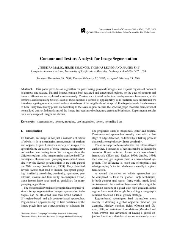 (PDF) Contour and Texture Analysis for Image Segmentation