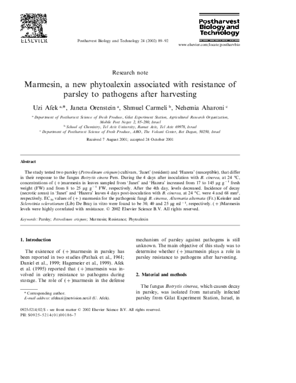(PDF) Marmesin, a new phytoalexin associated with resistance of parsley ...