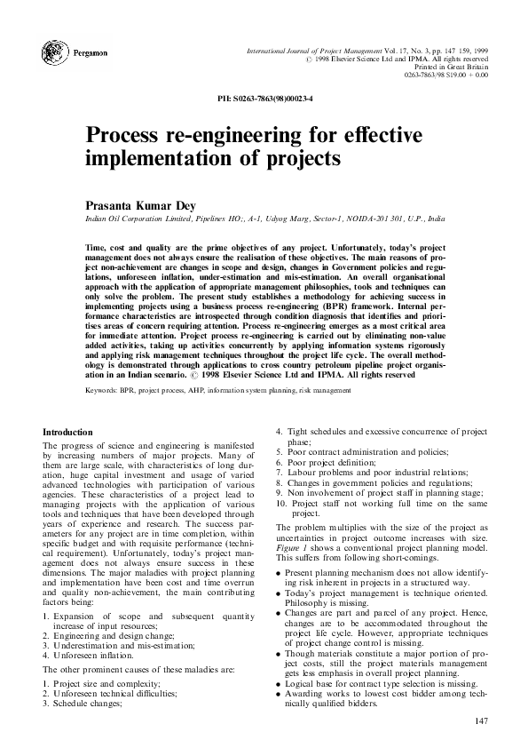 (PDF) Process re-engineering for effective implementation of projects