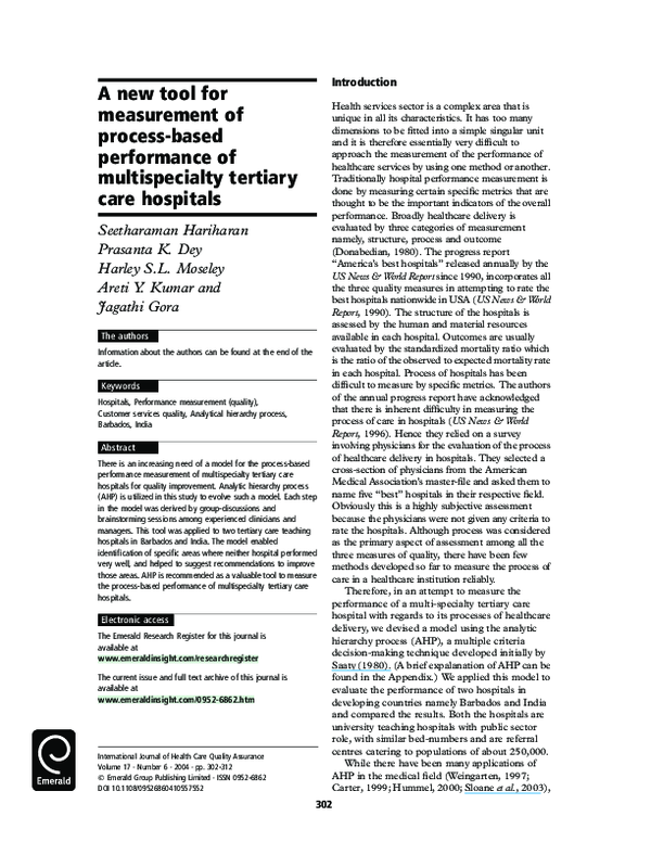 (PDF) A new tool for measurement of process-based performance of multispecialty tertiary care ...