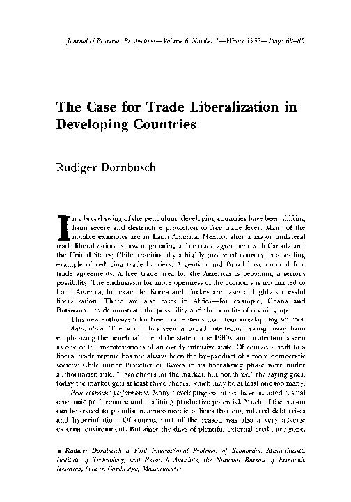 (PDF) The Case for Trade Liberalization in Developing Countries