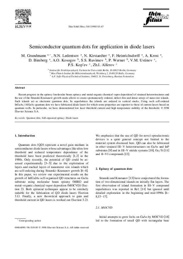 (PDF) Semiconductor quantum dots for application in diode lasers