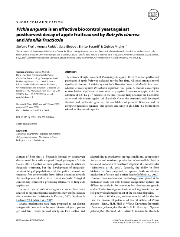 (PDF) Pichia angusta is an effective biocontrol yeast against ...