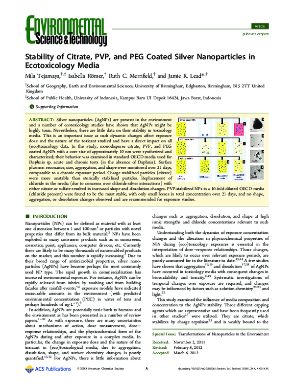 (PDF) Stability of Citrate, PVP, and PEG Coated Silver Nanoparticles in ...