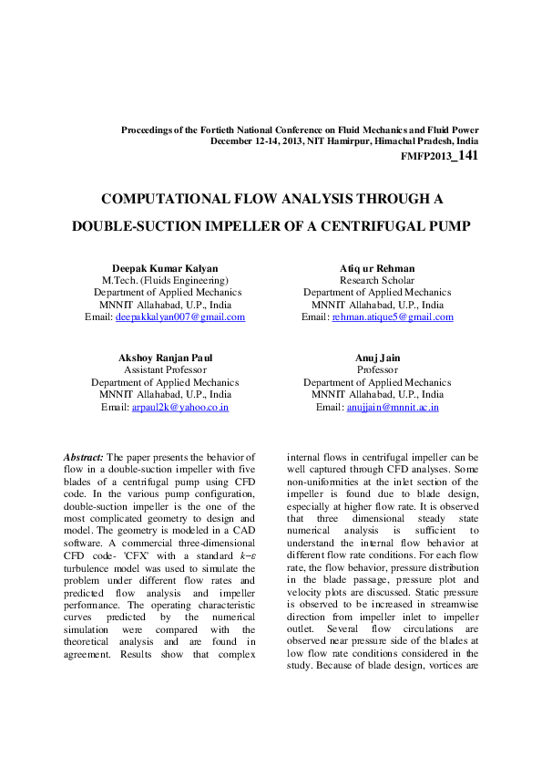 (PDF) Computational Flow Analysis through a Double-Suction Impeller of a Centrifugal Pump