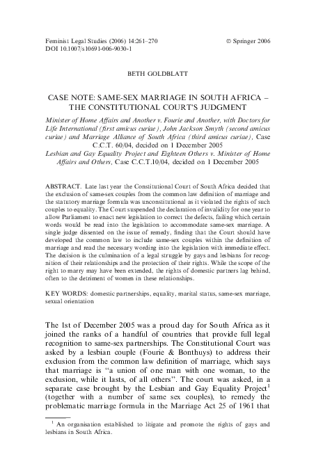Pdf Case Note Same Sex Marriage In South Africa The Constitutional 6337