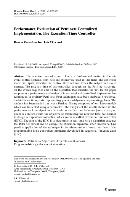 (PDF) Performance Evaluation of Petri nets Centralized Implementation. The Execution Time Controller