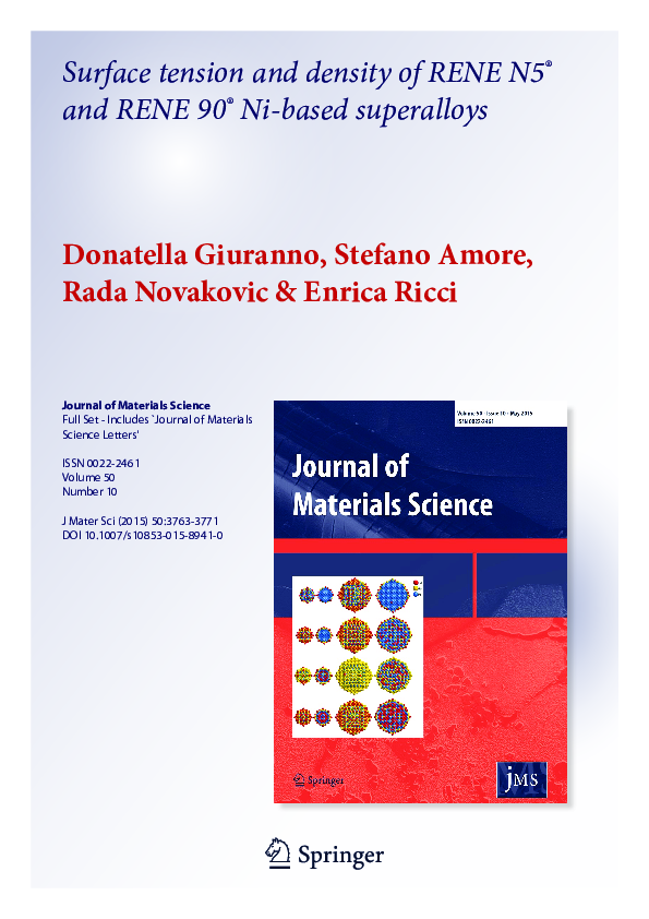 (PDF) Surface tension and density of RENE N5® and RENE 90® Ni-based ...