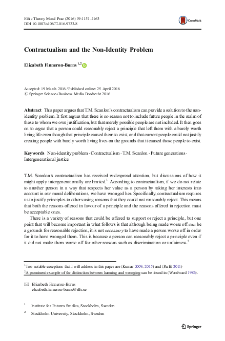 (PDF) Contractualism and the Non-Identity Problem | Elizabeth Finneron-Burns - Academia.edu