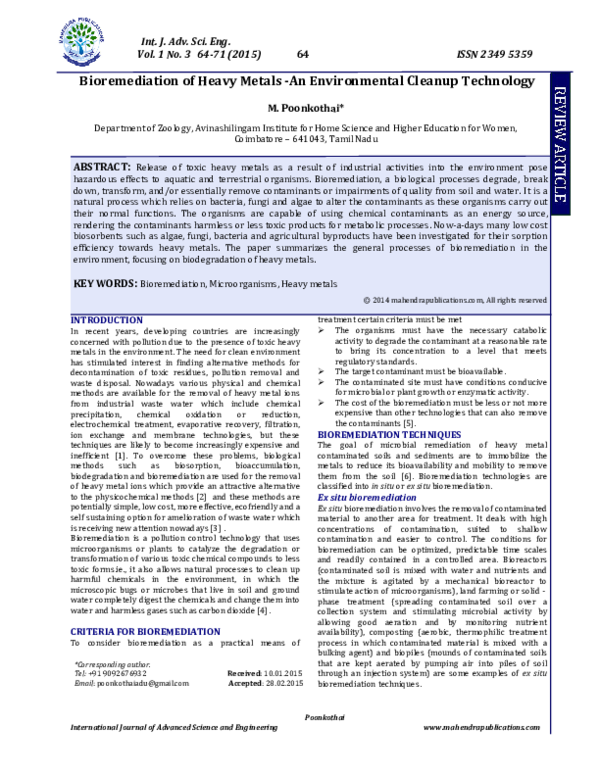 (PDF) Bioremediation of Heavy Metals -An Environmental Cleanup Technology