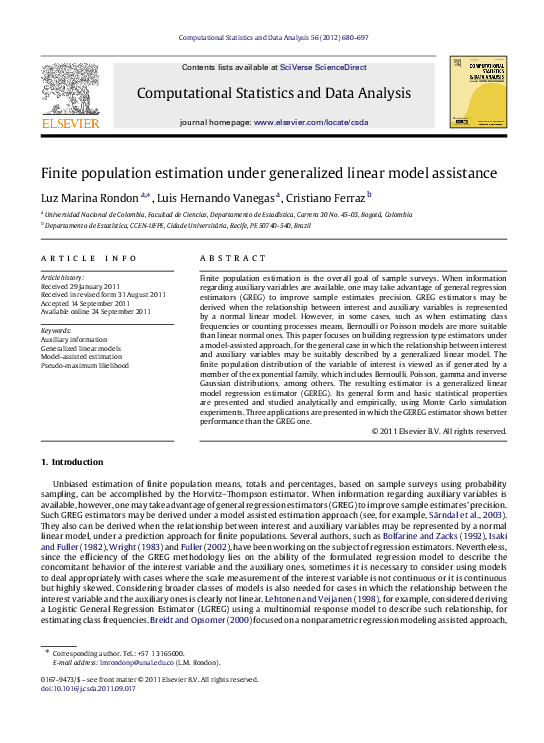 Pdf Finite Population Estimation Under Generalized Linear Model