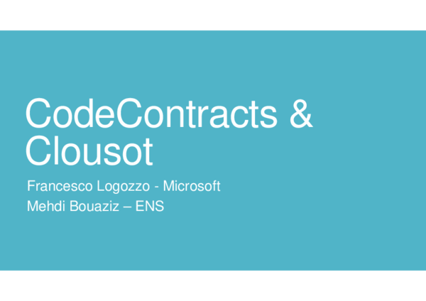 (PDF) Spécification et vérification de programmes avec CodeContracts