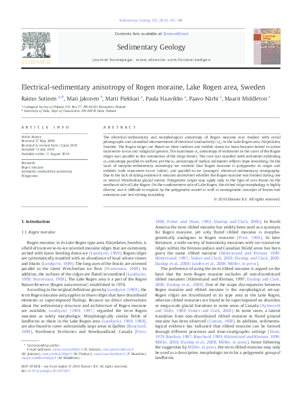 (PDF) Electrical-sedimentary anisotropy of Rogen moraine, Lake Rogen ...
