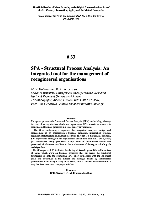 (PDF) SPA -Structural Process Analysis: An integrated tool for the ...